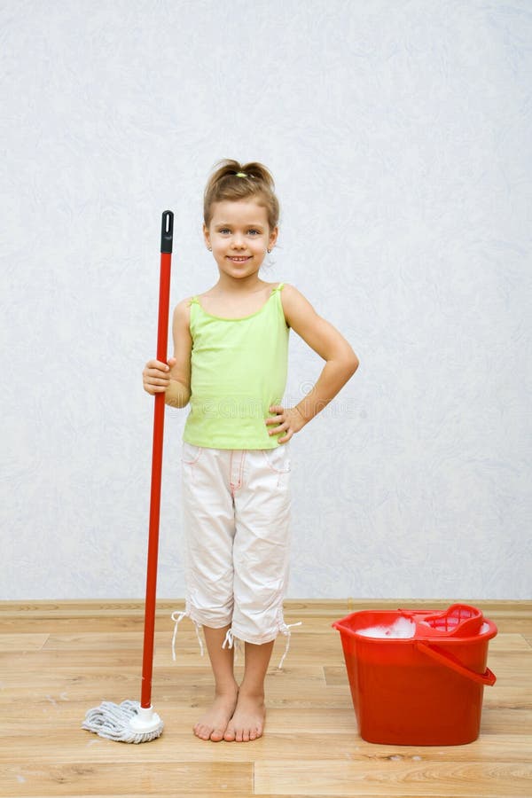 Little Girl Cleaning the Floor Stock Image - Image of help, home: 8812831
