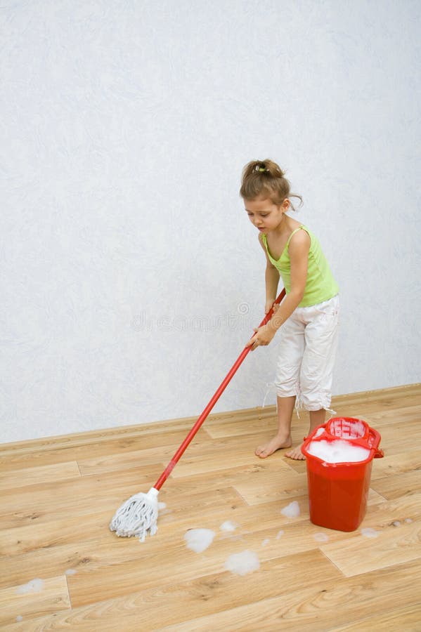 Little Girl Cleaning the Floor Stock Image - Image of achievement ...