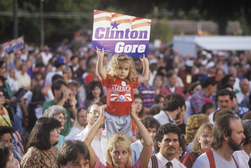 Little Girl with Clinton/Gore Sign Editorial Photography - Image of ...