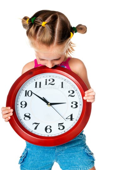 Little girl with clock stock image. Image of future, morning - 20348335
