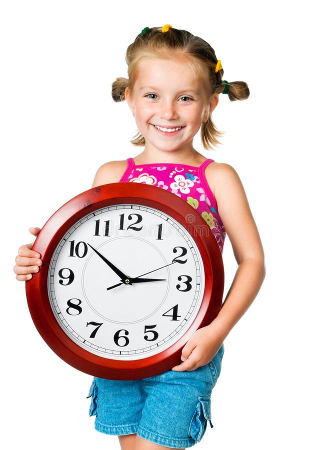 Little girl with clock stock photo. Image of people, deadline - 20348340