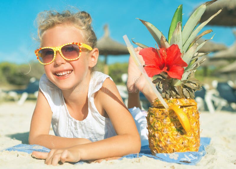 Little girl with cocktail. stock image. Image of beverage - 50596501