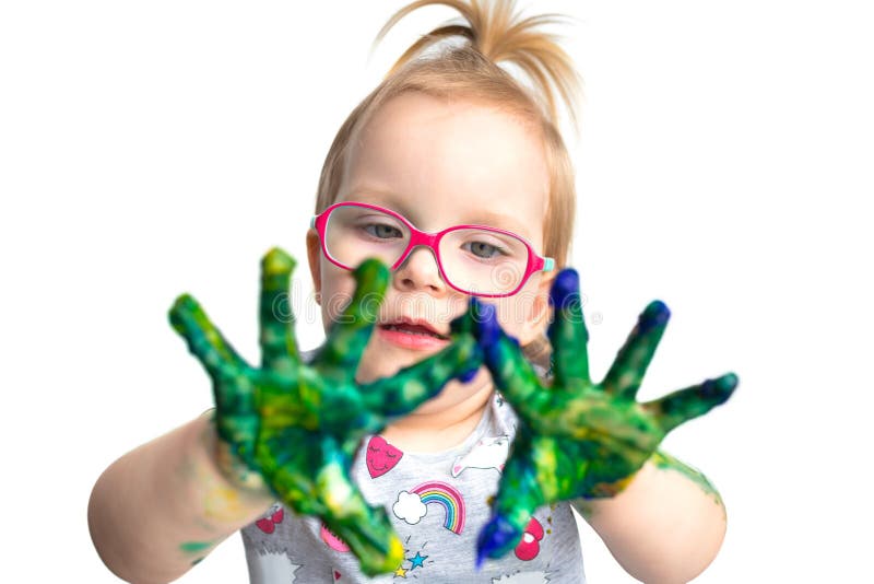 Small Girl with Colorful Hands Stock Photo - Image of beauty, happiness ...