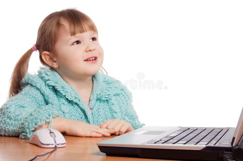 The Little Girl at the Computer Stock Image - Image of child, childhood ...