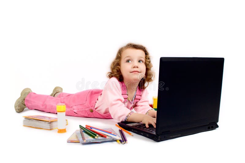 A Little Girl with Computer Stock Image - Image of body, cute: 2054639