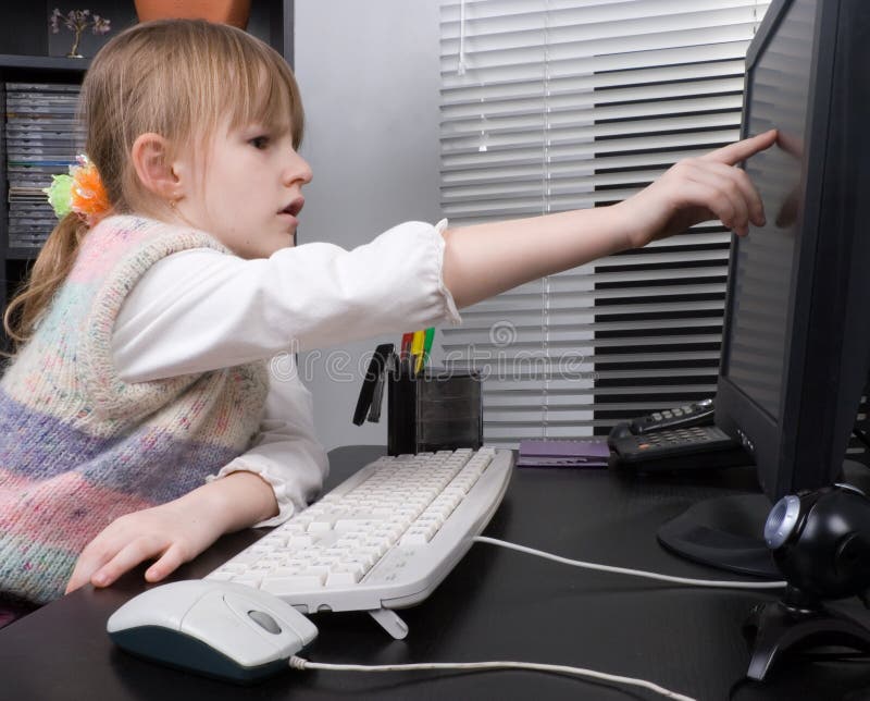 Little girl and computer stock photo. Image of index, child - 8147978