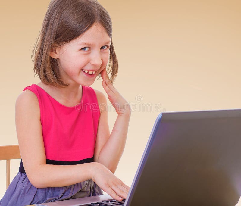 Little Girl at the Computer. Stock Image - Image of life, learning ...