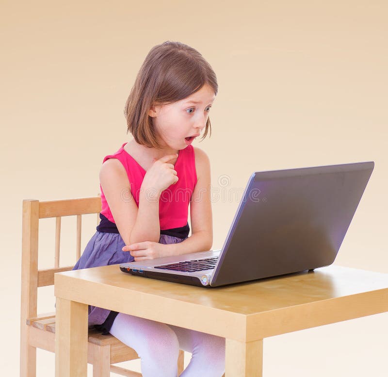 Little Girl at the Computer. Stock Image - Image of development ...