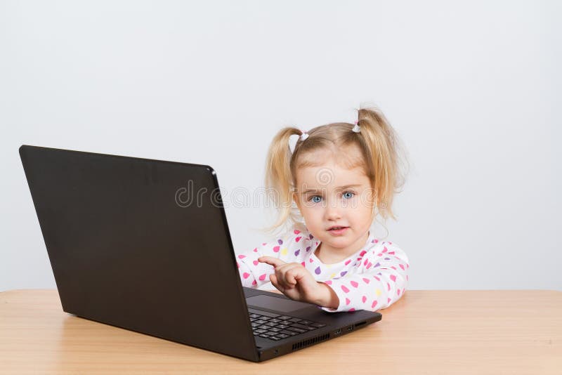 Little Girl at the Computer. Stock Image - Image of isolated, cheerful ...