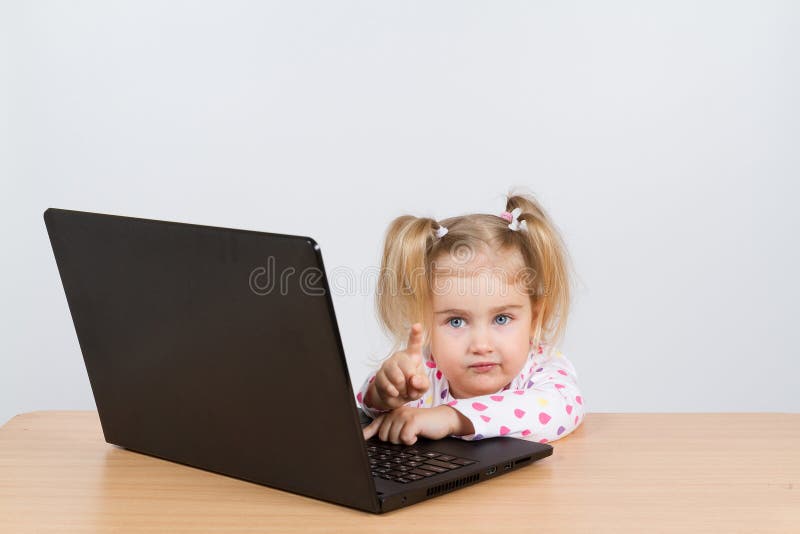 Little Girl at the Computer. Stock Image - Image of communication ...