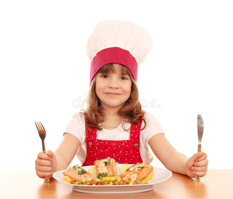 Little girl cook stock image. Image of cook, fork, happy - 38157615