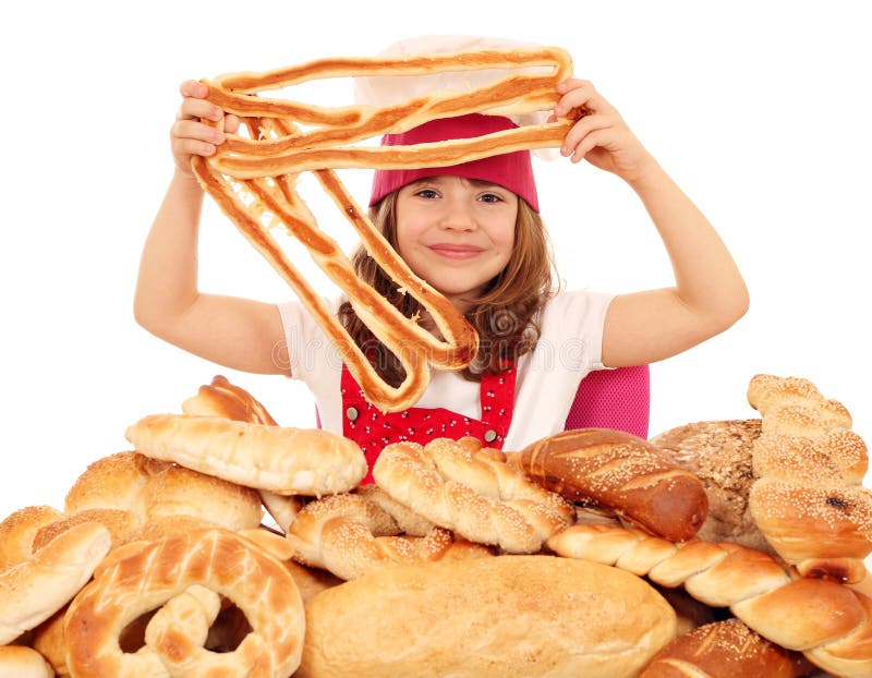 Little Girl Cook with Bread Stock Photo - Image of baked, adorable ...