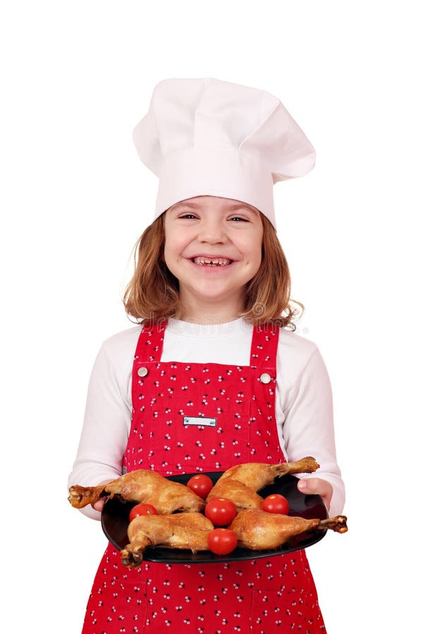 Little Girl Cook with Chicken Drumstick Stock Image - Image of children ...