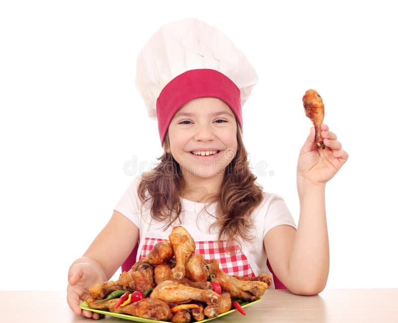Little Girl Cook with Chicken Drumstick Stock Image - Image of ...