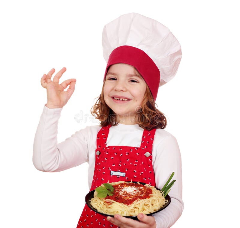 Little Girl Cook with Spaghetti Stock Image - Image of cooking, little ...
