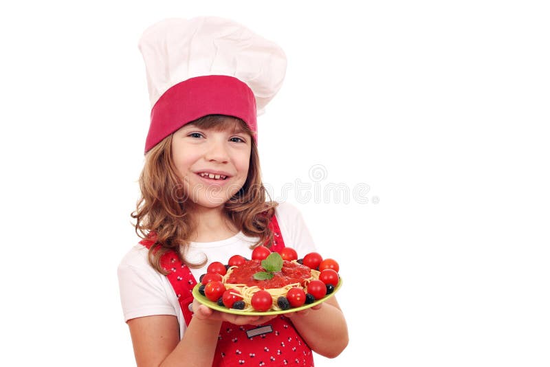 Little Girl Cook with Spaghetti Stock Photo - Image of cooking, dinner ...