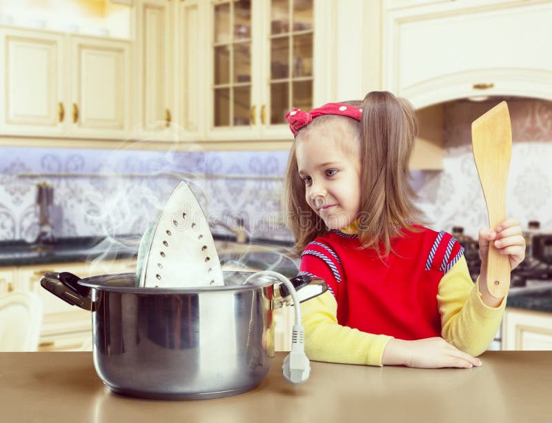 Little girl cooking stock photo. Image of catastrophe - 58292794
