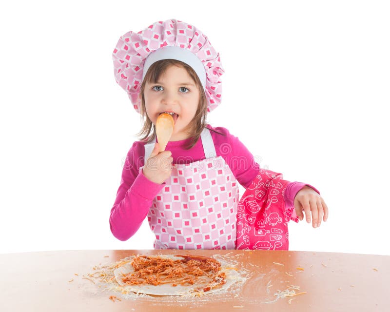 Little girl cooking pizza stock photo. Image of parmesan - 16963238
