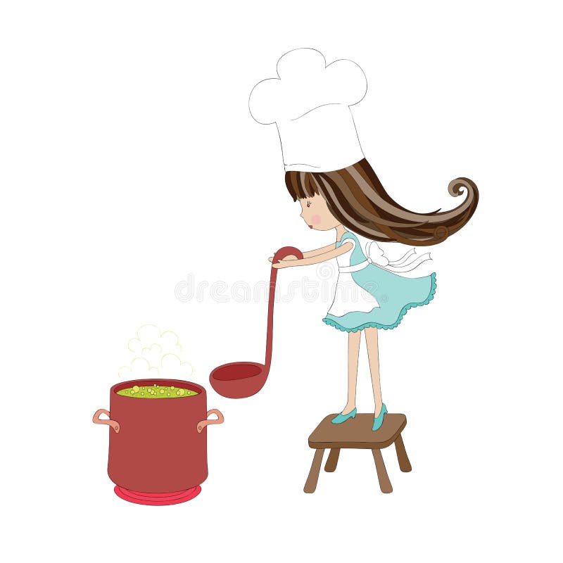 A Girl Cooking Dinner on the Kitchen Vector Cartoon Illustration Stock ...