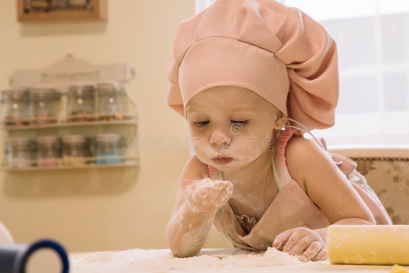 Little Girl Cooks at Home in the Kitchen Stock Photo - Image of happy ...