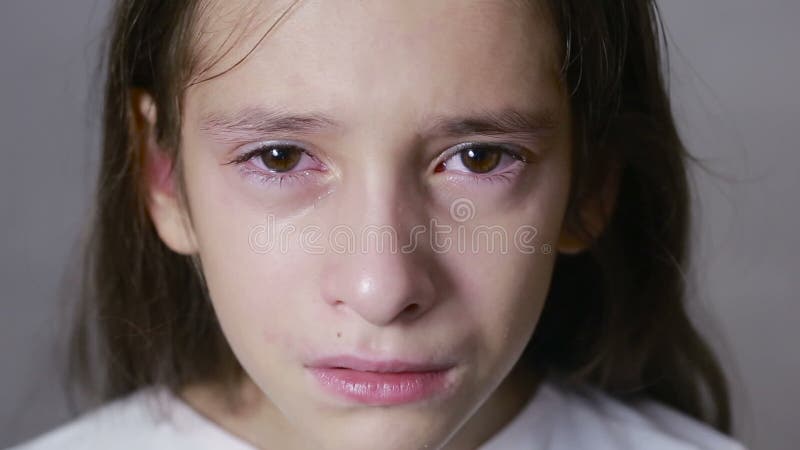 Little Girl Crying with Tears Rolling Down Her Cheeks Stock Footage ...