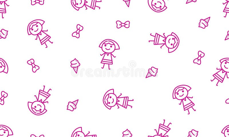 Little Girl and Cute Items Doodle Cartoon Pattern Stock Vector ...