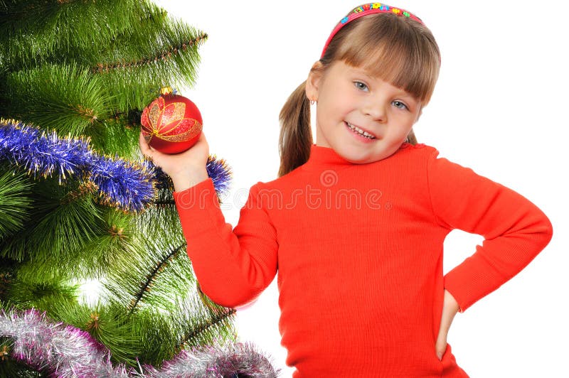 Little Girl Decorates a Fur-tree. Stock Image - Image of calendar ...