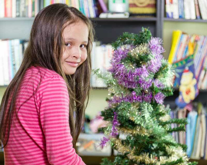 Little Girl Decorating Christmas Tree Stock Photo - Image of cute ...