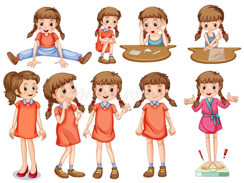 Little Girl in Different Actions Stock Vector - Illustration of path ...