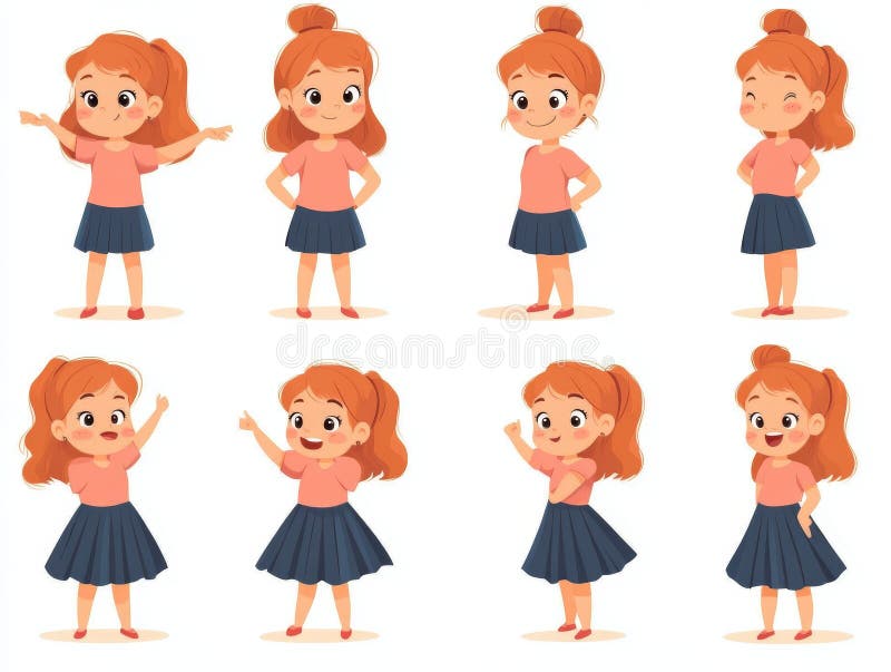 Little Girl with Different Expressions and Gestures Stock Image - Image ...