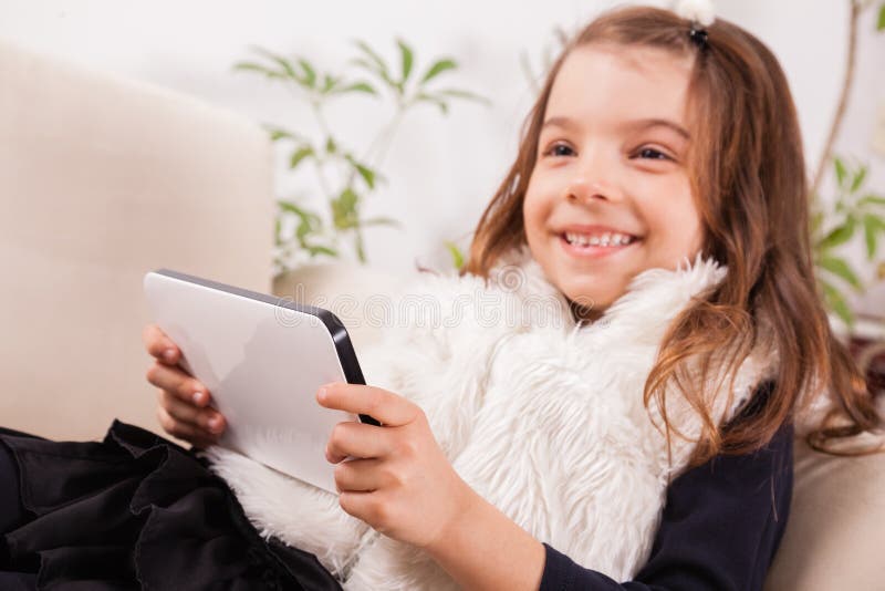 Little Girl with Digital Tablet Stock Image - Image of little ...