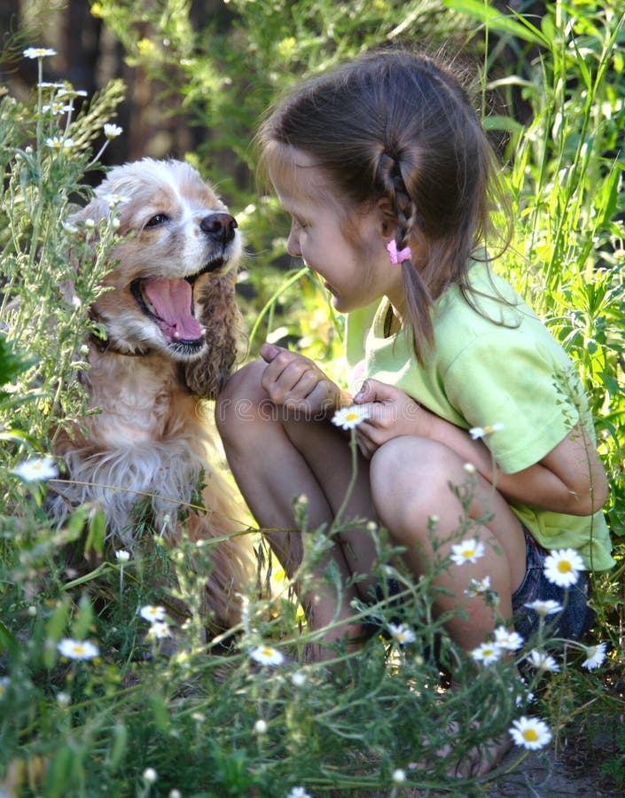 Little girl and dog 3 stock image. Image of path, grass - 8844939