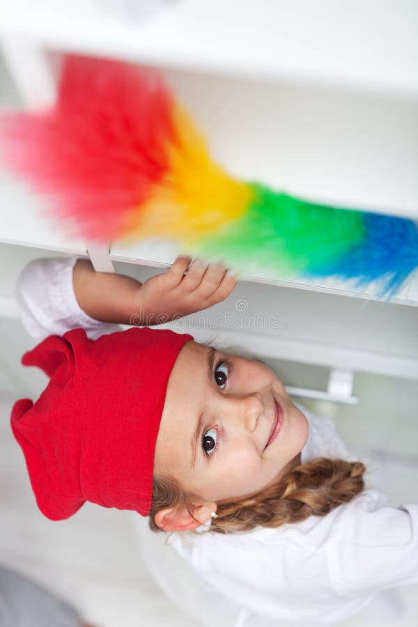 Little Girl Doing Chores - Dusting Stock Image - Image of duster ...