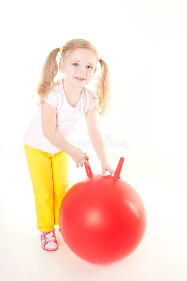 Little Girl Doing Exercise with Ball Stock Photo - Image of funny ...