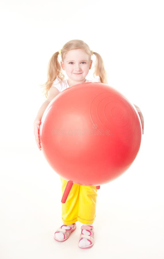 Little Girl Doing Exercise with Ball Stock Photo - Image of female ...