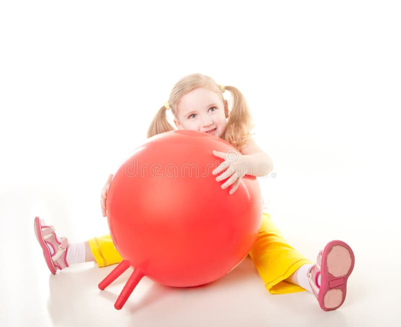 Little Girl Doing Exercise with Ball Stock Photo - Image of adorable ...