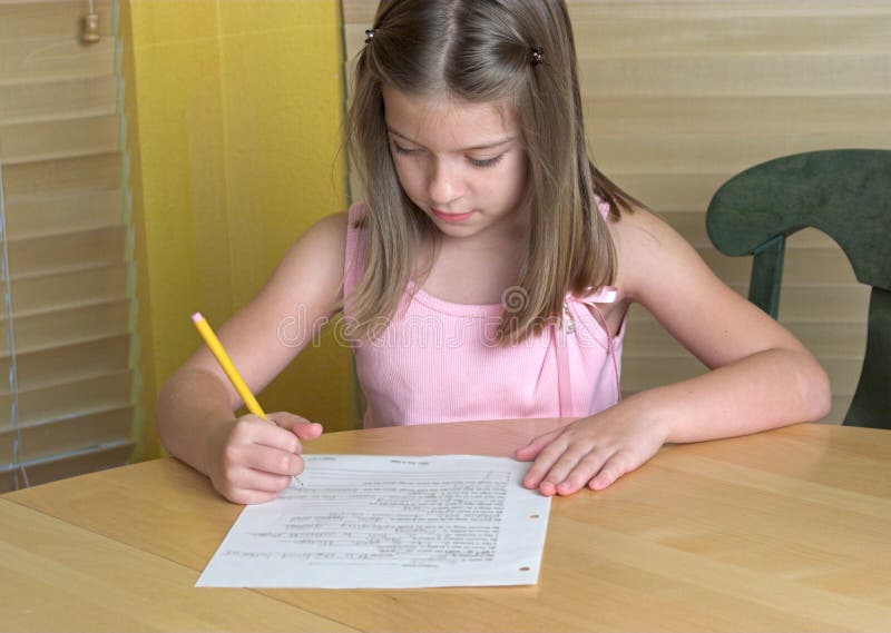 Pretty Girl Writening Math Homework Stock Photo - Image of beginner ...