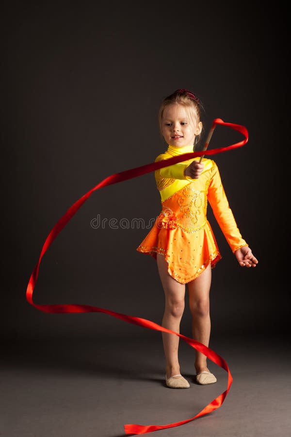 Little Girl Gymnastics with Ribbon Stock Image - Image of life ...