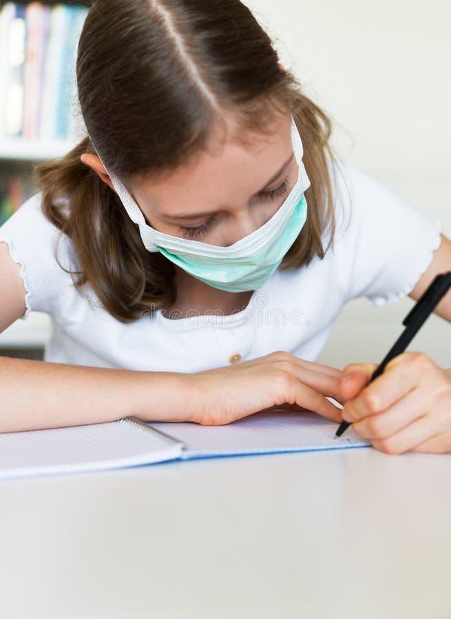 Little Girl Doing School Homework. Stock Photo - Image of ncov, notes ...