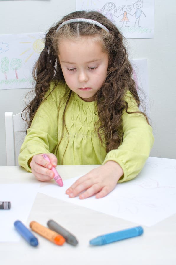 Little girl drawing stock image. Image of portrait, classroom - 35548351