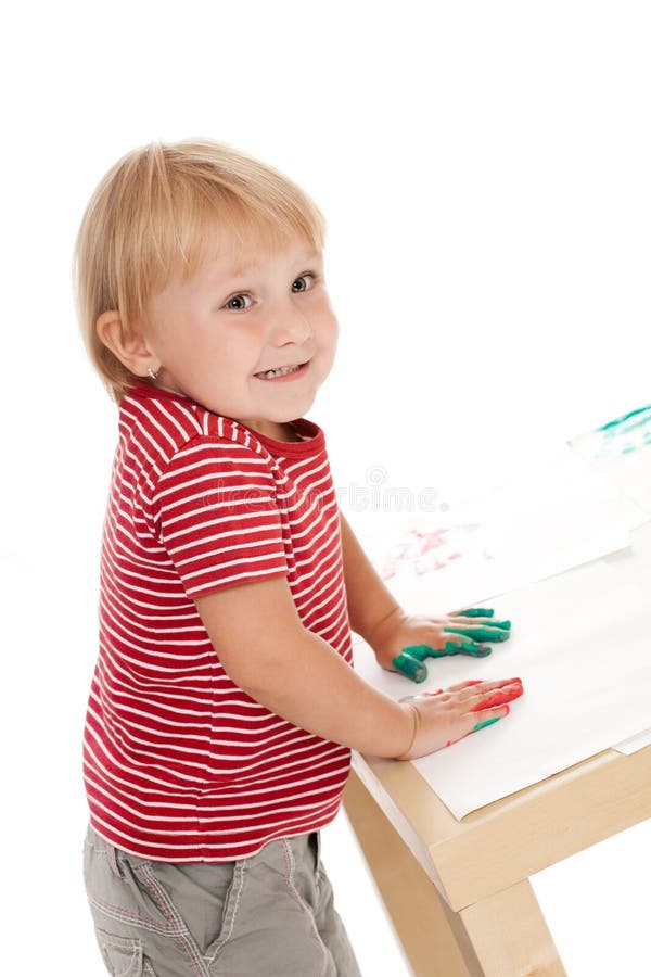 Little Girl Drawing with Her Hands Stock Photo - Image of elementary ...