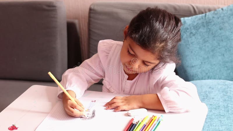 Little Girl is Drawing and Painting Stock Footage - Video of fingers ...