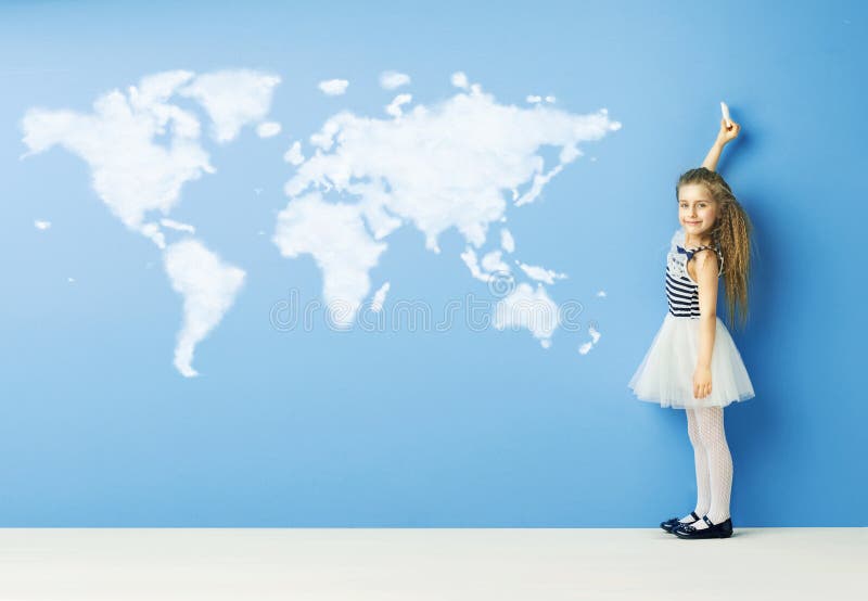 Little Girl Drawing a World Map Stock Photo - Image of learn ...