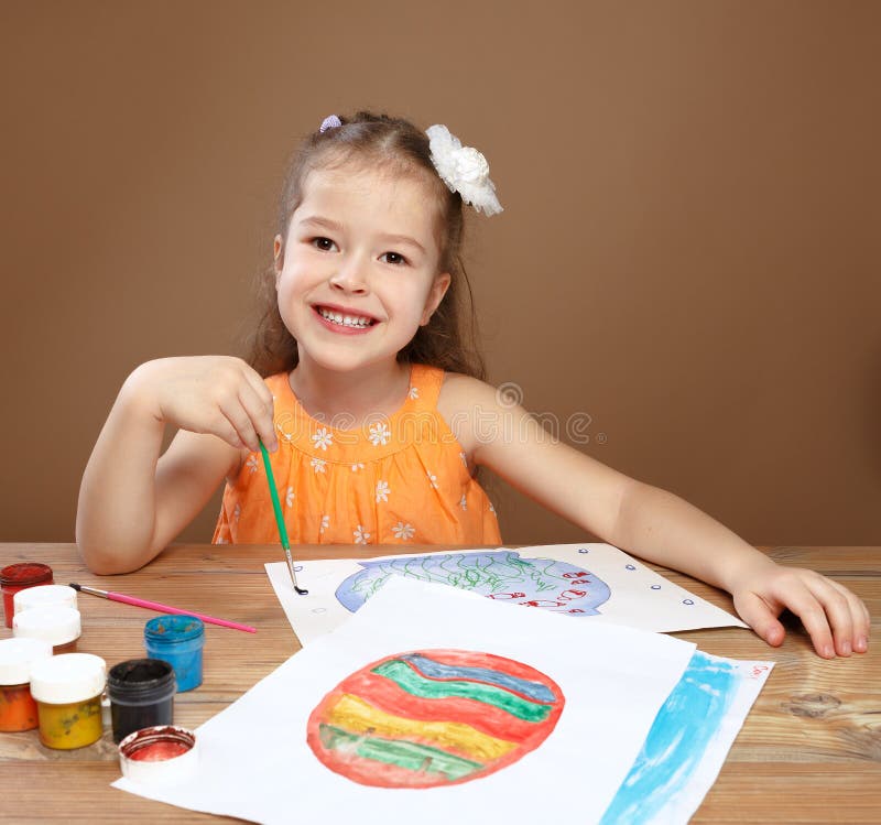 Little Girl with Felt-tip Pen Drawing in Kindergarten Stock Image ...