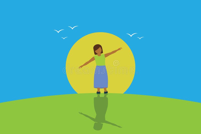 Little Girl Dream about Flying with Birds in the Sky Stock Vector ...