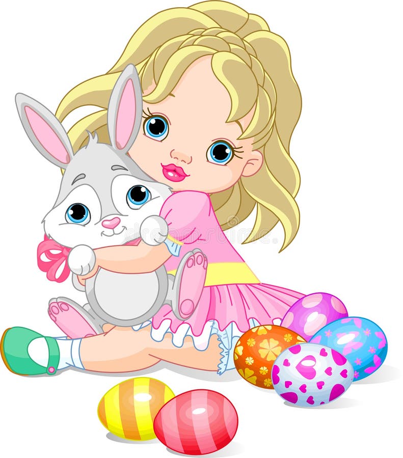 Little Girl and Easter Bunny Stock Vector - Illustration of easter ...