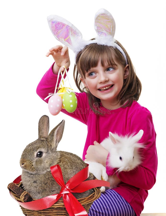 Little Girl with Easter Rabbits Stock Image - Image of easter, animal ...