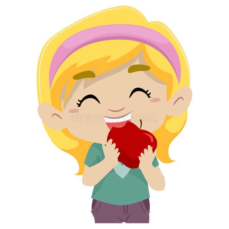 Girl Eating Apple stock vector. Illustration of cute, delicious - 2638752