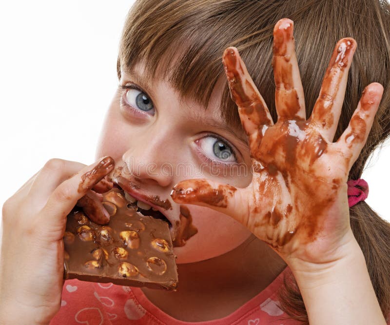Little Girl Eating Chocolate Stock Photo - Image of eating, cheerful ...