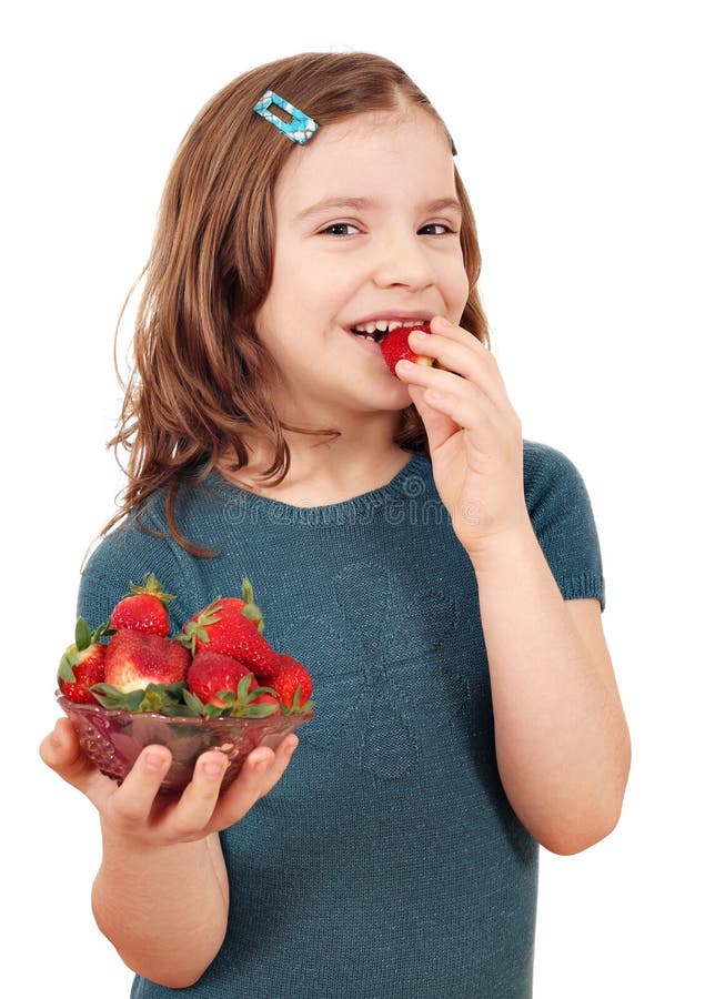Little Girl Eating Strawberries Stock Photo - Image of vitamin, sweet ...